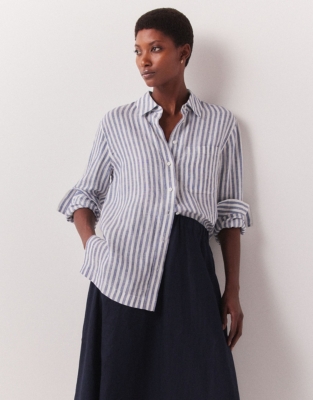 Linen Stripe Oversized Shirt View All Clothing The White Company Uk