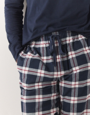 Mens Organic Brushed Cotton Navy Check Pyjama Bottoms Clothing Sale
