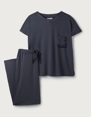 Satin Trim Jersey Pajama Set Sleepwear Sale The White Company Us